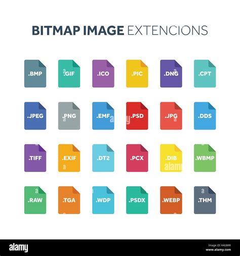 Flat Style Icon Set Bitmap Image File Type Extencion Document Format Pictogram Web And