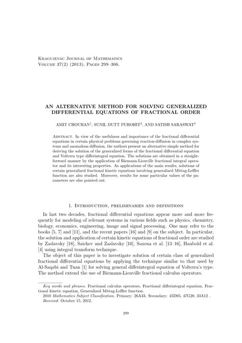 Pdf An Alternative Method For Solving Generalized Differential Equations Of Fractional Order