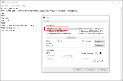 Print A Zpl File Using The Generic Text Printer