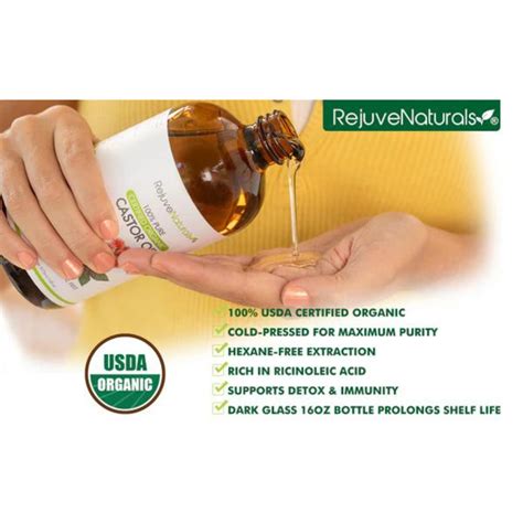 Rejuve Naturals 100 Pure Certified Organic Castor Oil 473ml 16 Fl O