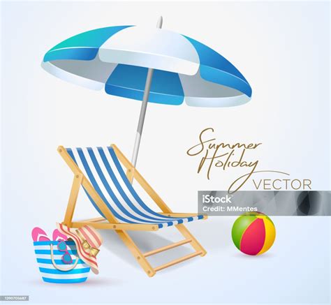 여름 휴가 관광 테마 선베드 비치 볼 백 모자 안경 슬리퍼 우산 일러스트 레이터 벡터 여름에 대한 스톡 벡터 아트 및 기타 이미지 여름 양산 파란색 Istock