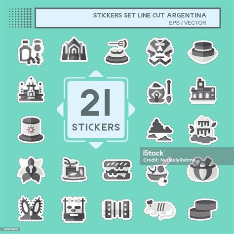 스티커 라인 컷 세트 아르헨티나 휴일 기호와 관련이 있습니다 심플한 디자인 편집 가능 간단한 그림 3차원 형태에 대한 스톡 벡터 아트 및 기타 이미지 Istock