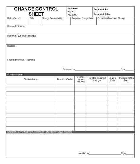 Change Control Sheet Format
