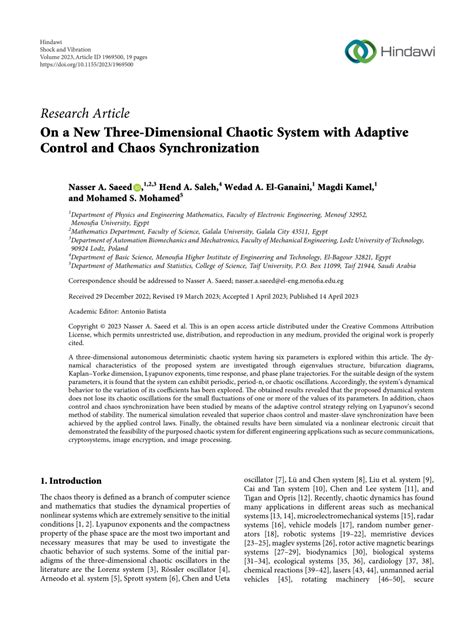 Pdf On A New Three Dimensional Chaotic System With Adaptive Control