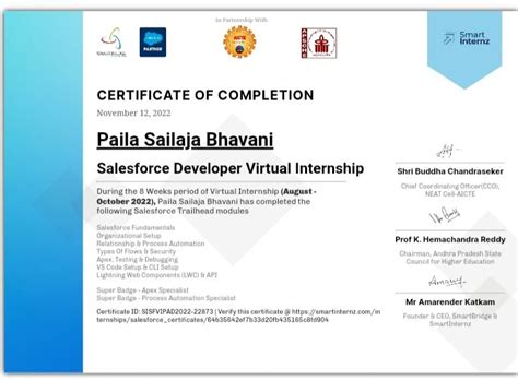 Sailaja Bhavani Paila On Linkedin I Had Successfully Completed Virtual Internship On Salesforce