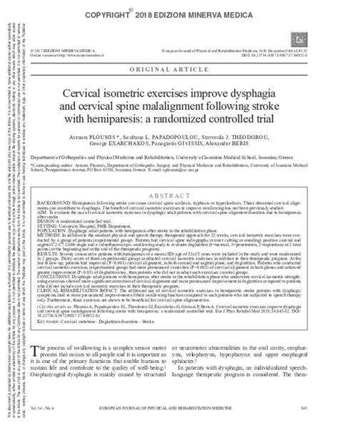 Pdf Cervical Isometric Exercises Improve Dysphagia And Cervical Spine Malalignment Following