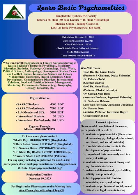 Level A Basic Psychometric 6th Batch Bangladesh Psychometric Society