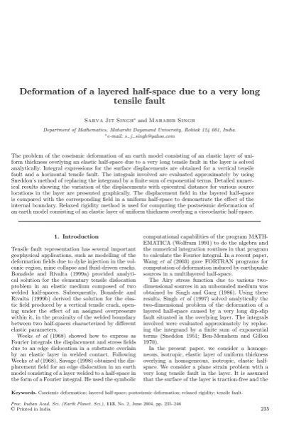 Deformation Of A Layered Half Space Due To A Very Long Tensile Fault