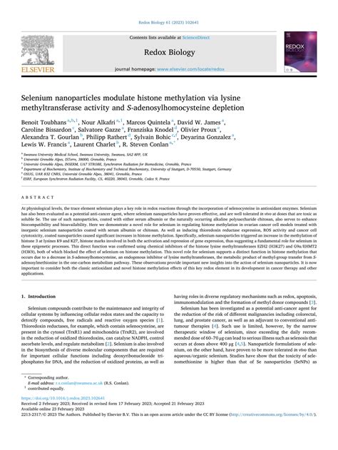 Pdf Selenium Nanoparticles Modulate Histone Methylation Via Lysine Methyltransferase Activity