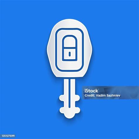 종이는 파란색 배경에 리모컨 아이콘이 분리된 자동차 키를 잘라냅니다 자동차 키 및 경보 시스템 종이 아트 스타일 벡터 일러스트레이션 접근성에 대한 스톡 벡터 아트 및 기타