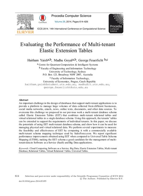 Pdf Evaluating The Performance Of Multi Tenant Elastic Extension Tables