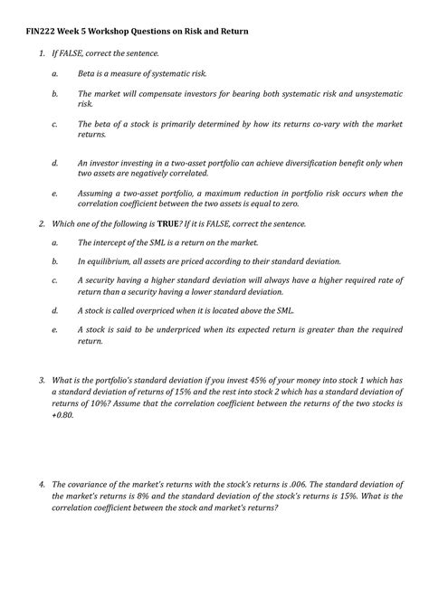 Week 5 W Qs 2 Week 5 Workshop Fin222 Week 5 Workshop Questions On