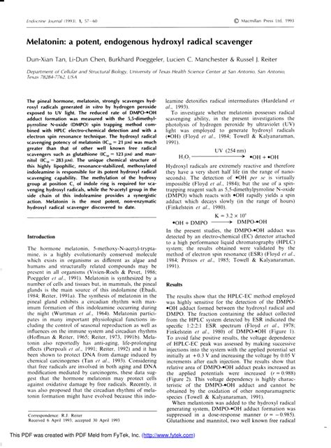 Pdf Melatonin A Potent Endogenous Hydroxyl Radical Scavenger