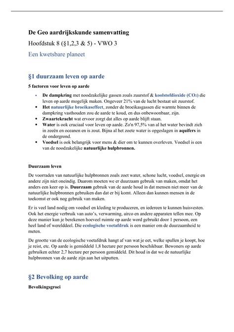 Samenvatting Aardrijkskunde De Geo Hoofdstuk 8 Vwo 3 Aardrijkskunde Stuvia Nl