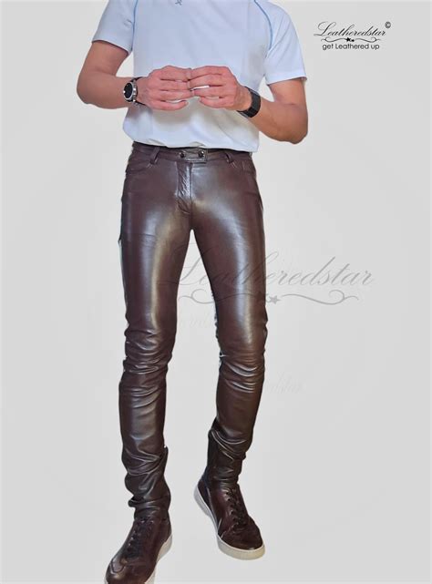 Dark Walnut Color Leather Skinny Skintight Leather Jeans Pant