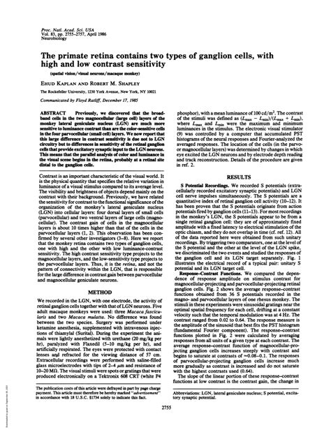 The Primate Retina Contains Two Types Of Ganglion Cells With High And