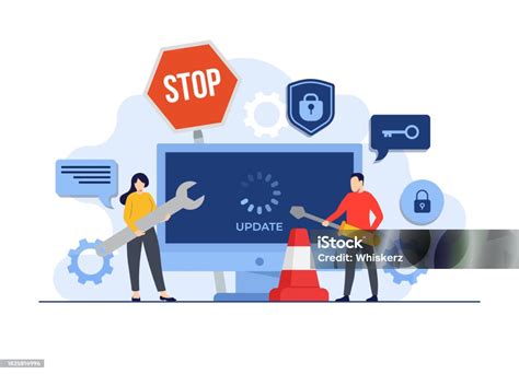 시스템 유지 보수 오류 문제 수정 장치 업데이트 유지 보수중인 소프트웨어 시스템 벡터 일러스트 레이 션 Compuer의