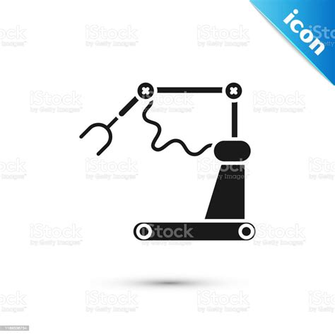 흰색 배경에 고립 된 검은 산업 기계 로봇 로봇 팔 손 공장 아이콘 산업용 로봇 조작기 벡터 일러스트레이션 건설 기계류에 대한 스톡 벡터 아트 및 기타 이미지 Istock