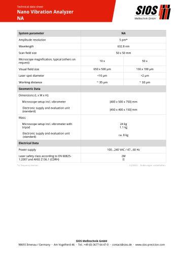 Technical Data Sheet Triple Beam Laser Interferometer Sp 5000 Tr Sios Meßtechnik Gmbh Pdf