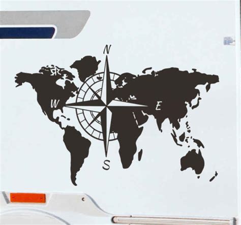 World Map And Compass Campervan Sticker Tenstickers