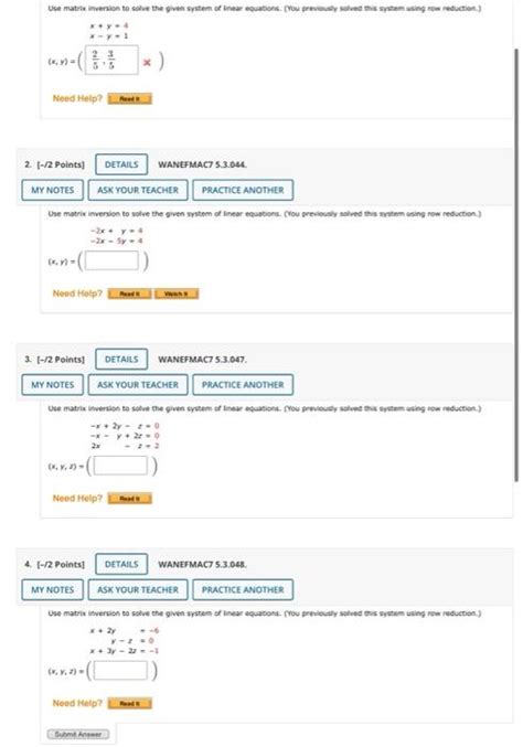 Solved Use Matrix Inversion To Solve The Given System Of