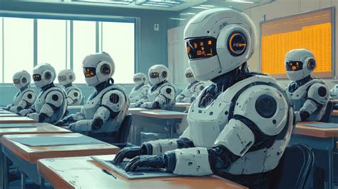 Robotic Class In A Futuristic Classroom Stock Illustration Illustration Of Teacher Digital