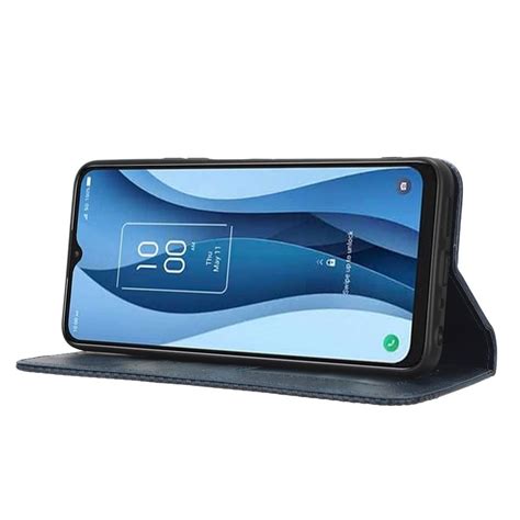 For Tcl Xl Magnetic Buckle Retro Texture Leather Phone Case Blue Alexnld Com