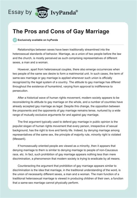 The Pros And Cons Of Gay Marriage Words Essay Example