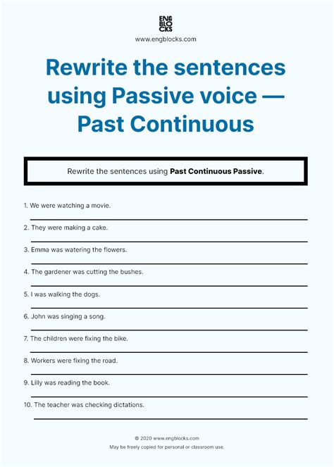 Rewrite The Sentences Using Past Continuous Passive Exercises