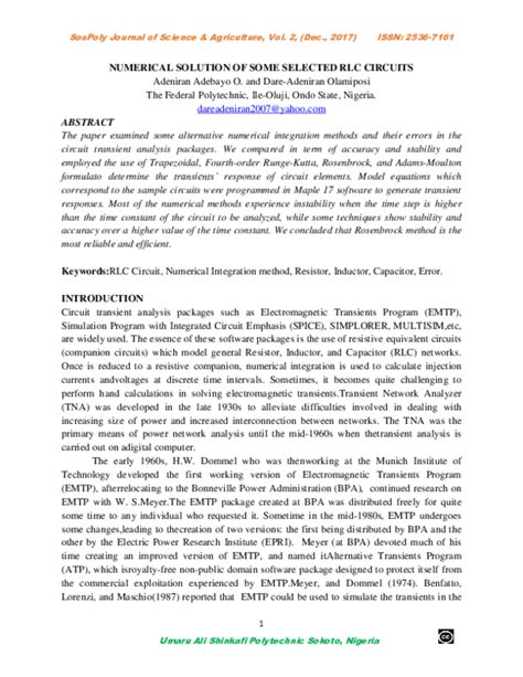 Pdf Numerical Solution Of Some Selected Rlc Circuits