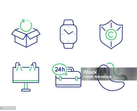 24시간 서비스 저작권 보호 및 스마트 워치 아이콘 세트 반품 패키지 도로 배너 및 캐슈 너트 표지판 벡터 0명에 대한 스톡 벡터 아트 및 기타 이미지 Istock