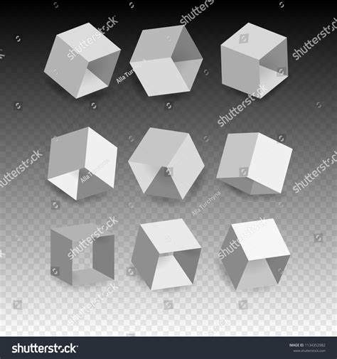 a set of cubic icons with a perspective 3d cube royalty free stock
