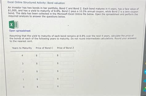 Solved Excel Online Structured Activity Bond Valuation An Chegg Com