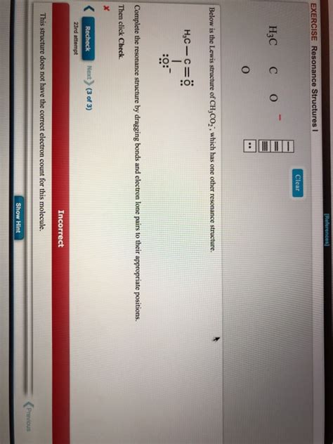 Solved Exercise Resonance Structures I Clear H3c C O Below