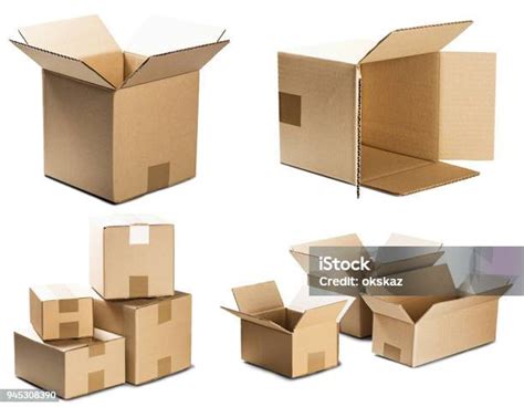 격리 된 흰 바탕에 골 판지 상자 더미를 설정 합니다 텍스트에 대 한 빈 공간으로 소포 배달 또는 우편 서비스에 대 한