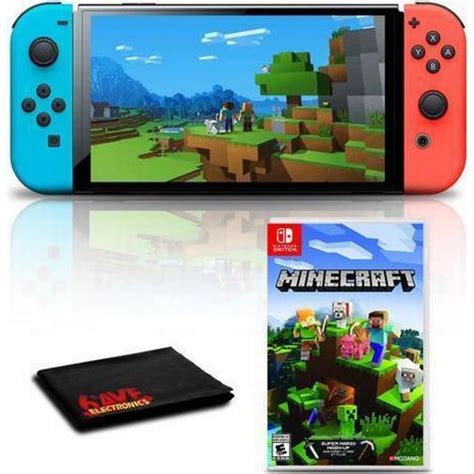 Nintendo Switch Oled Neon Blue Red With Minecraft Game • Price