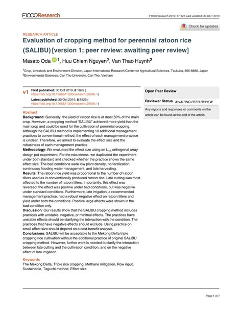 Pdf Evaluation Of Cropping Method For Perennial Ratoon Rice Salibu