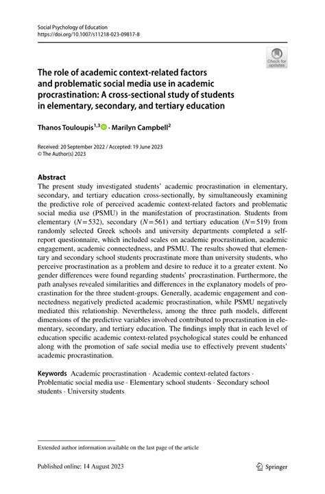 pdf the role of academic context‑related factors and problematic social media use in academic