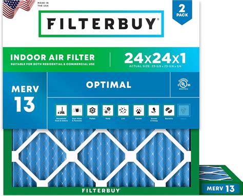 Filterbuy 24x24x1 Air Filter Merv 13 Smoke Defense Pleated Hvac Ac
