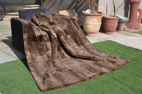 Genuine Real Sheared Beaver Fur Blanket King Size Throw 83 X 73 Rug