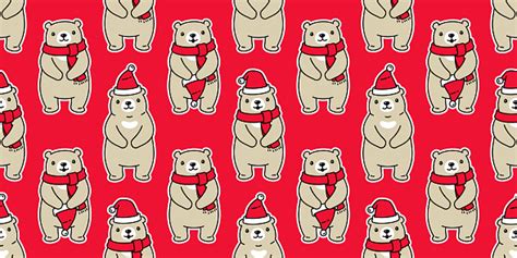 곰 원활한 패턴 크리스마스 벡터 북극곰 산타 클로스 모자 만화 반복 배경 스카프 고립 타일 벽지 일러스트 낙서 디자인 0명에