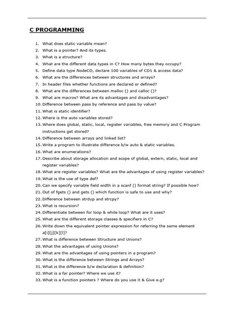 Question Bank C Programming Pdf Pointer Computer Programming Variable Computer Science
