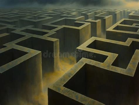 Stone Maze Dark Green Tones Intricate Pathways Complex Structure Stock Illustration