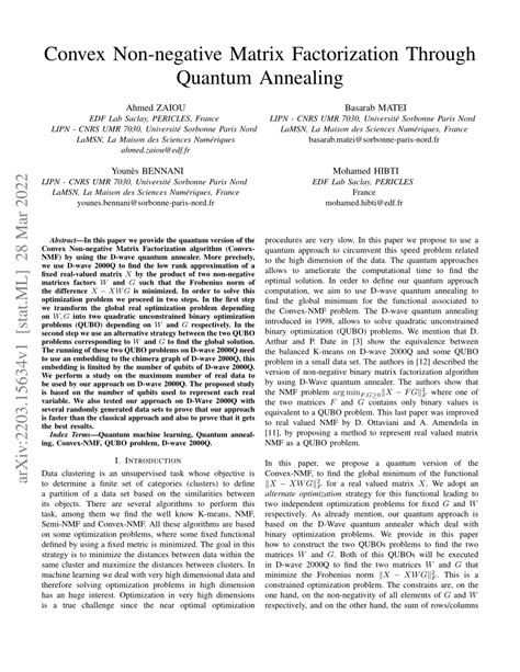 PDF Convex Non Negative Matrix Factorization Through Quantum Annealing