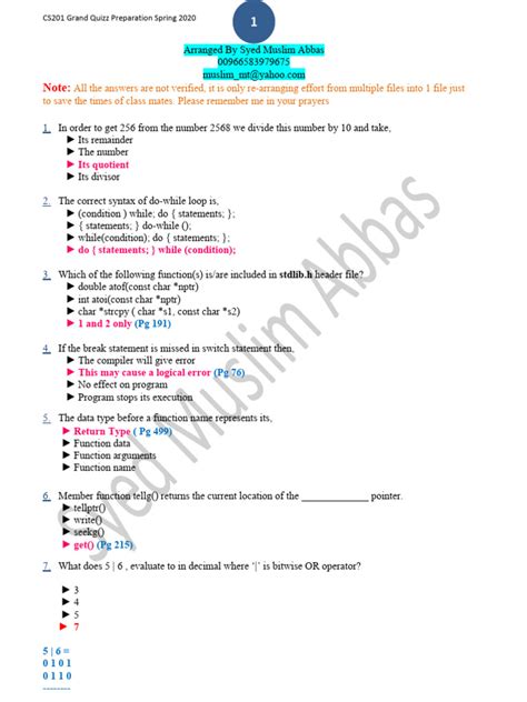 Cs201 Grand Quizz File Pdf Pointer Computer Programming Integer Computer Science