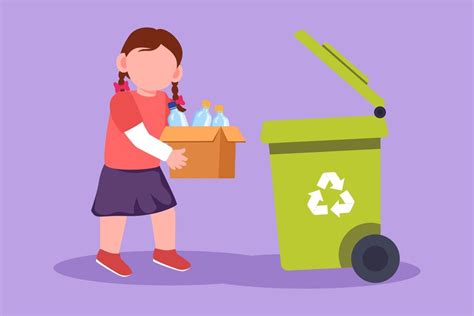 재활용을 위해 쓰레기와 플라스틱 쓰레기를 모으는 예쁜 소녀의 캐릭터 플랫 드로잉 플라스틱 병을 쓰레기로 줍는 활동적인 아이들