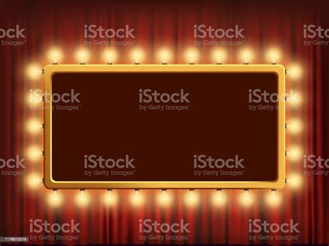 레드 벨벳 커튼에 전구가있는 골드 프레임 0명에 대한 스톡 벡터 아트 및 기타 이미지 0명 간판 공란 Istock
