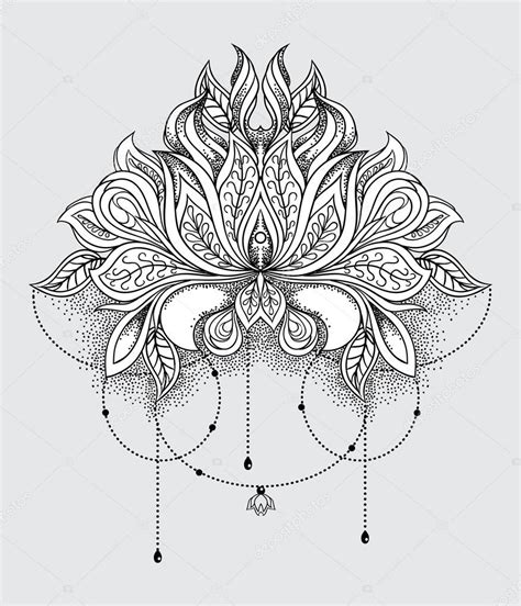 Beautiful Hand Drawn Ornamental Lotus Flower Ethnic Patterned Mandala