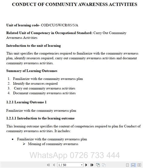 Conduct Of Community Awareness Activities Pdf Notes Tvet Cdacc Level 5 Cbet Pdf Notes