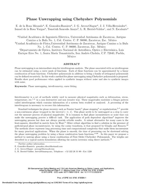 Pdf Phase Unwrapping Using Chebyshev Polynomials